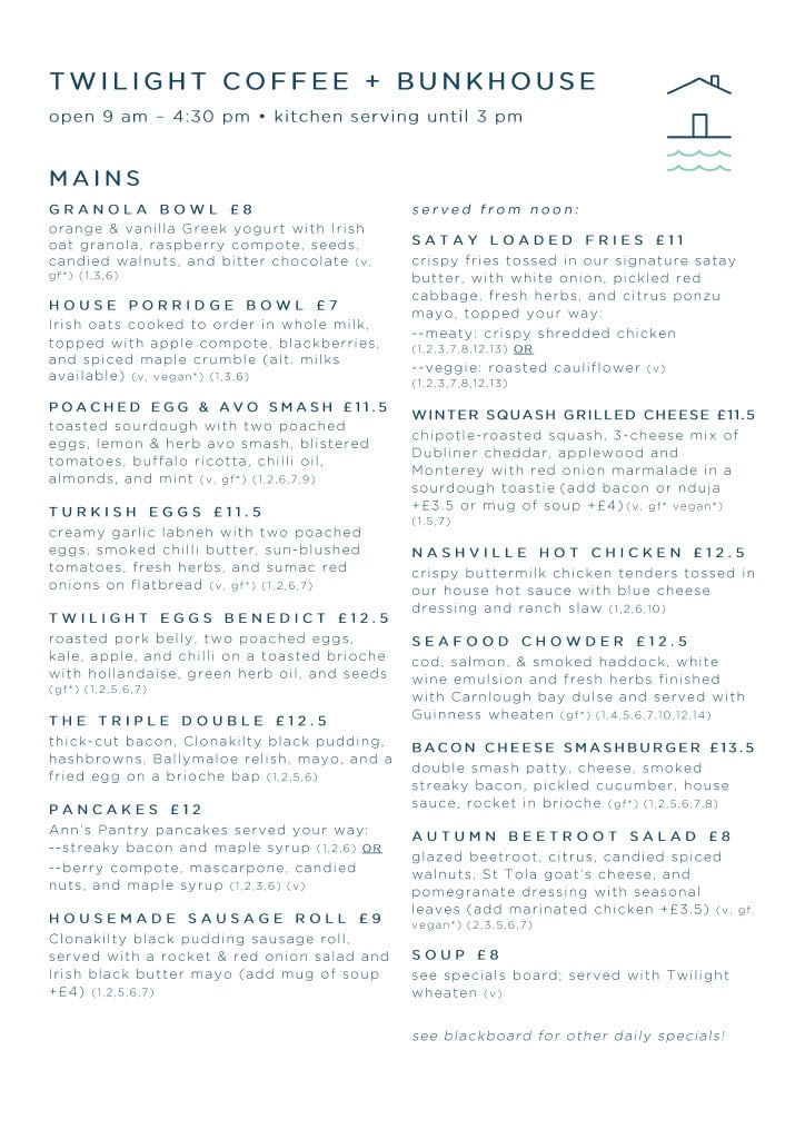 Our Menus – Twilight Antrim Coast