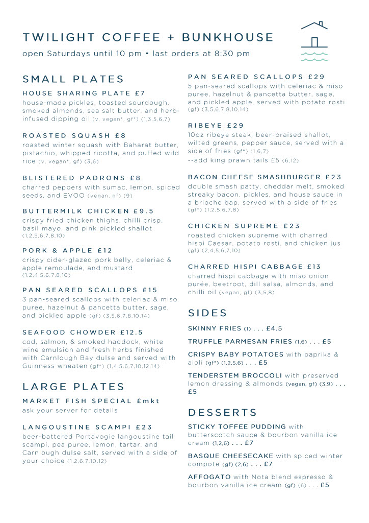 Our Menus – Twilight Antrim Coast